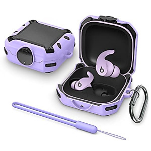 [with Lock] Case Cover for Beats Fit Pro Case 2021, Shock-Absorbing Protective PC+TPU Security Lock Cases Compatible with Beats Fit Pro with Keychain/Lanyard/Cleaning Brush (Purple)