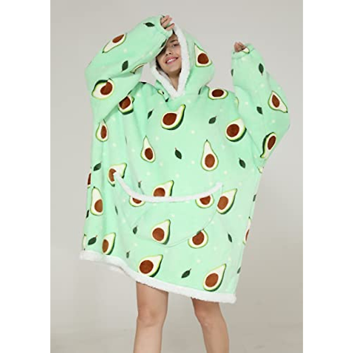 Dressylady Wearable Blanket Hoodie Pullovers Hoodie Blanket Oversized with Pocket Avocado green Unisex Adult