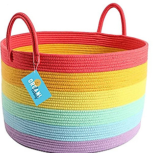 OrganiHaus Storage Basket for Rainbow Classroom Decor | Throw Blanket Basket for Living Room | Laundry Storage Organizer | Toy Basket Storage for Kids | Hamper for Baby Rainbow Nursery Decor - 20x13