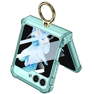 DALUZ Designed for Samsung Galaxy Z Flip 5 Case, Full-Body Bumper Case for Z Flip 5 with Built-in Tempered Glass Back Screen Protector, Slim Clear Galaxy Z Flip 5 Case with Ring Kickstand