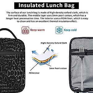 Insulated Lunch Bag For Women Men Abstract Science Chemistry Lunch Box Portable Insulation Tote Bag Leakproof Lunch Cooler for School Work Office Picnic Beach Soft Freezable