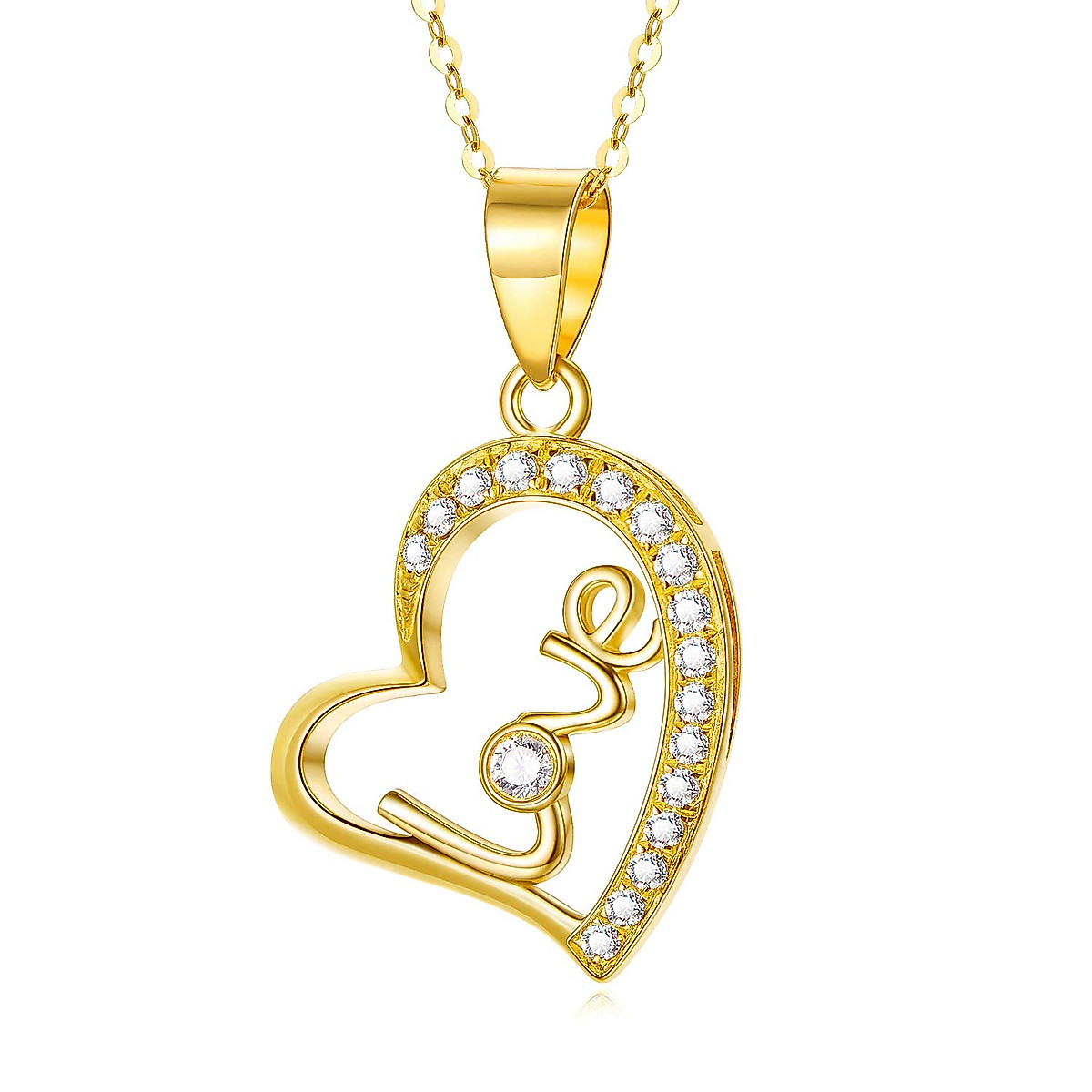 SISGEM 14K Solid Yellow Gold Love Heart Necklace for Women, Love Heart Pendant Birthday Anniversary Christmas Jewelry Gifts forHer, Mom, Wife 16"-18"