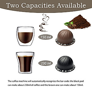 5pcs Reusable Coffee Pods for Nespresso VertuoLine, Refillable Coffee Capsules for Vertuo, Refill Coffee Pod for Nespresso Machine with 5pcs Aluminum Foil Lids (5pcs Black (230 ml))