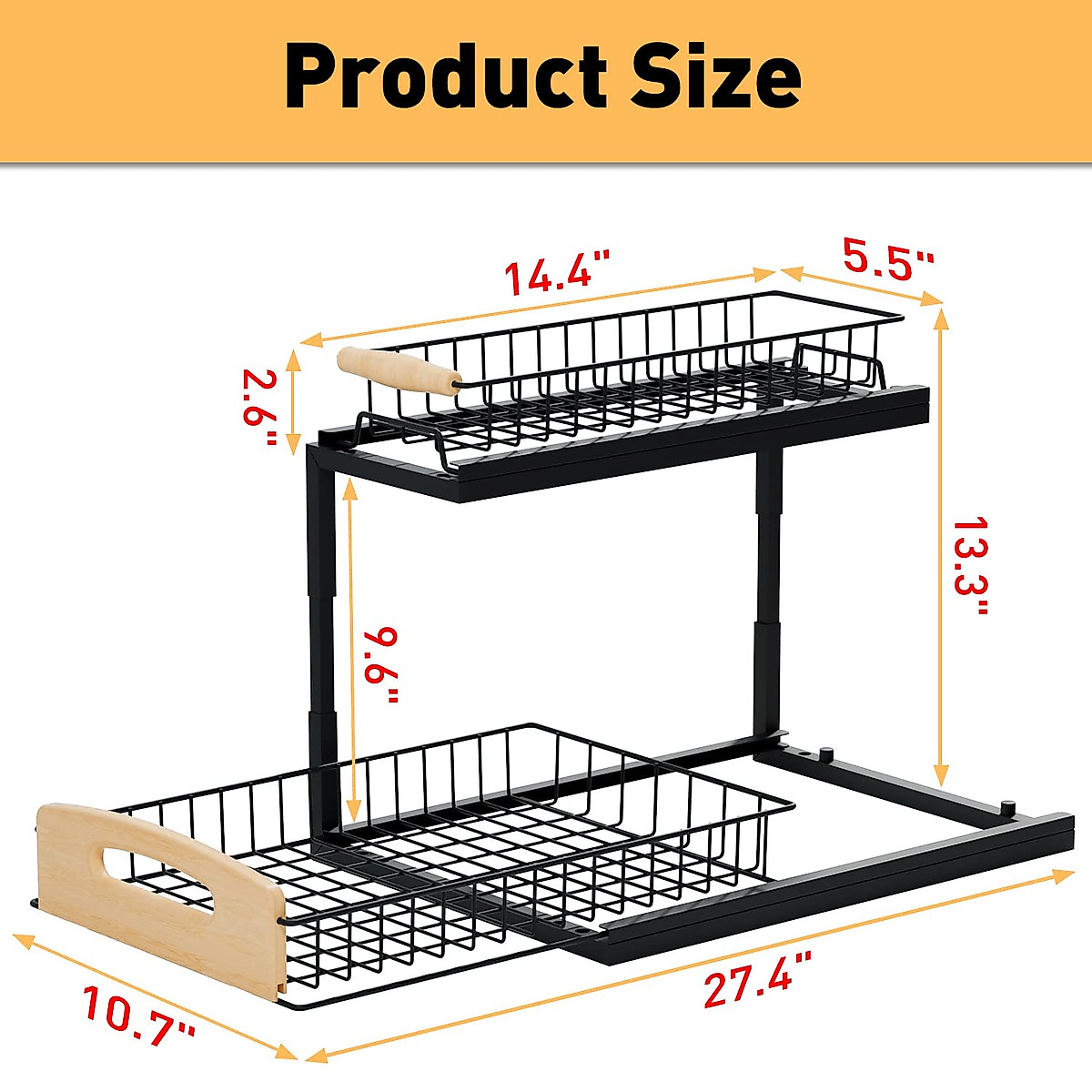 G-TING Under Sink Organizer 2 Tier, L Shaped Sliding Cabinet Basket Organizer, Slide Out Under Cabinet Storage, Multi-Purpose Pull Out Cabinet Organizer for Bathroom, Kitchen, Black