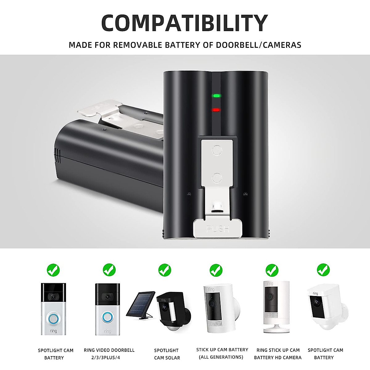 1 Pack for Ring Rechargeable Lithium-Ion V4 Batteries Replacement for Ring-Doorbell-Camera 1/2/3/4, Also for Stick-Up Cam (2nd & 3rd Gen), Peephole and Spotlight Cam, 3.65V 6040mAh 22.046Wh