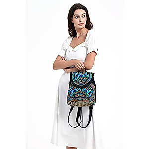 surrylake Vintage Embroidered Women Backpacks Boho Backpack Purse Ethnic Travel Shoulder Bag for Women Young Girls