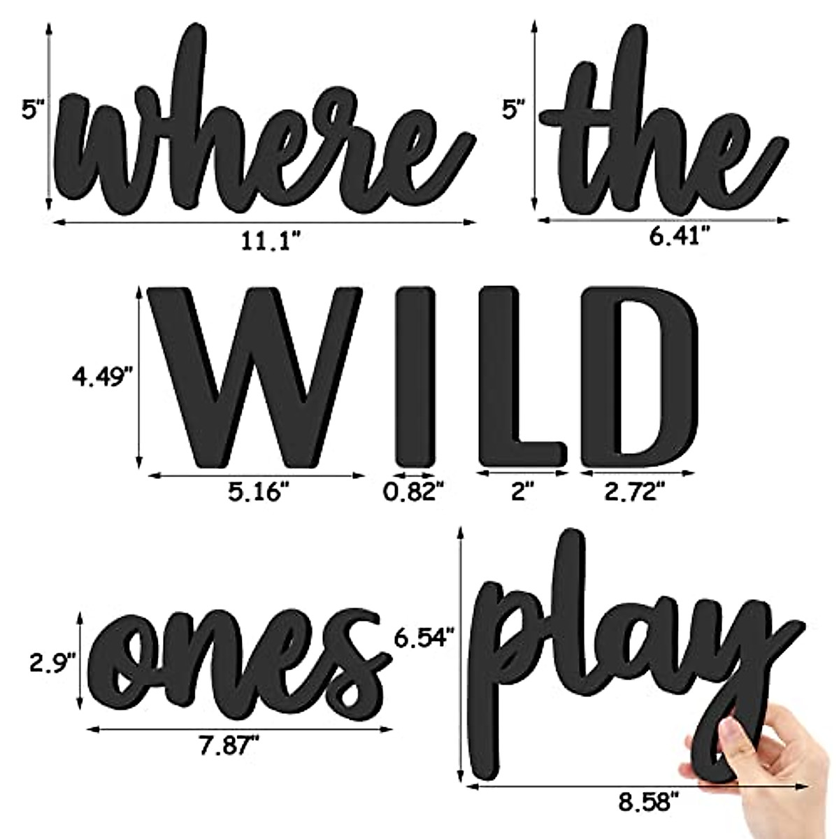 Xylolfsty Playroom Wall Decor, Where the Wild Ones Play Room Sign Wooden Wall Art Decoration for Boys and Girls Toy Room Kids Toddler Nursery Room Bedroom Home Word Cutouts Sign 8 pcs