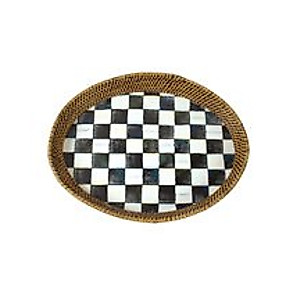 MacKenzie-Childs Courtly Check Rattan & Enamel Tray - Large