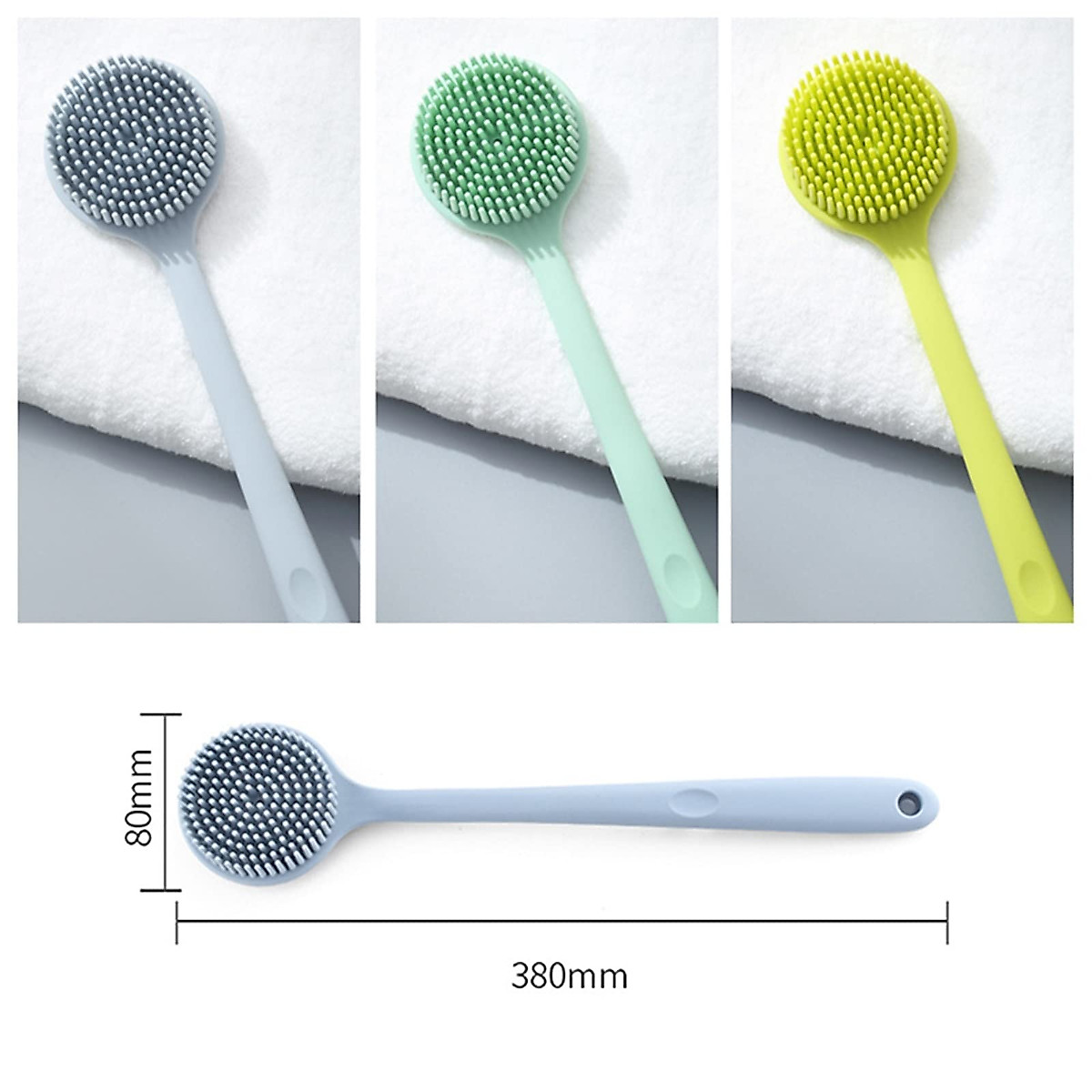 TADALU Shower Scrubber for Body Multifunctional Silicone Brush Body Long Handle Double-Sided Bath Shower Brush Back Massage Exfoliation Wisp Body Scrub Brush (Color : Blue)