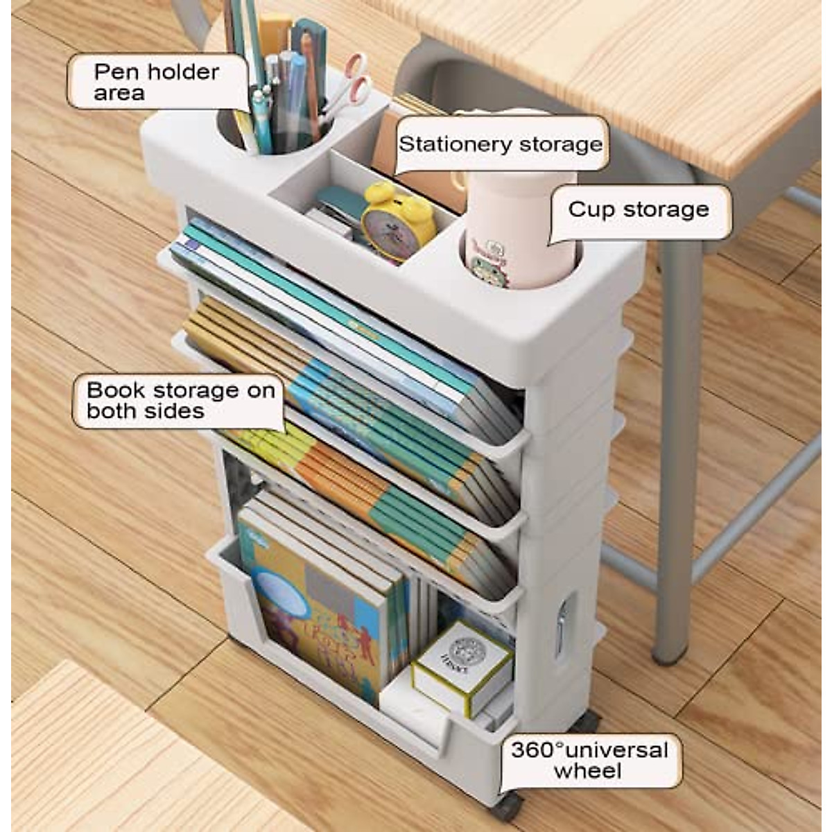 APBATS 5 Tier Book Rack Storage Bookshelf, Removable Movable Unique Bookcase, Utility Organizer White Bookshelves for Kids Children Students Study in Bedroom Living Room Home School