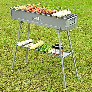 WILLBBQ Commercial Quality Portable Charcoal Grills Multiple Size Hibachi BBQ Lamb Skewer Folded Camping Barbecue Grill for Garden Backyard Party Picnic Travel Home Outdoor Cooking Use(31.6x7.1x5.1 inch)