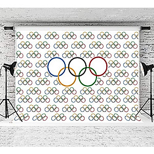 7x5ft Olympic Sport Backdrop Olympic Rings International Banner Photography Backdrops Countries for Classroom Garden Grand Opening Sports Clubs Party Events Decorations Photo Background Vinyl