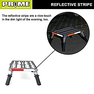 Prime 1 Safety RV Steps Extra Large Platform 19in x 14.5in Extra Size RV Folding Step Stool and Ladder, 600lbs, Height Adjustable, Aluminium with Reflective Stripe, Anti-Slip Surface and Extra Grip