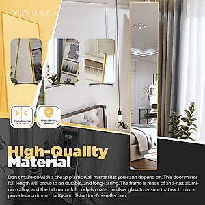 VENERA Long Mirrors for Bedroom - Sturdy Standing Mirror Full Length - Gold Aluminum Framed Full Length Mirror with Stand - 95” Tall Bedroom Mirror with Hanging Standing or Leaning