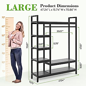 HOKEEPER 600lbs Capacity Free Standing Closet Organizer with 6 Metal Shelves Heavy Duty Clothing Rack for Hanging Clothes Sturdy Storage Wardrobe Closet Garment Rack for Bedroom