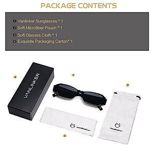 VANLINKER Black Small Rectangle Thin Narrow Skinny polarized Sunglasses for Women Retro 90s Trendy UV400 Protection Square Shades VL9680