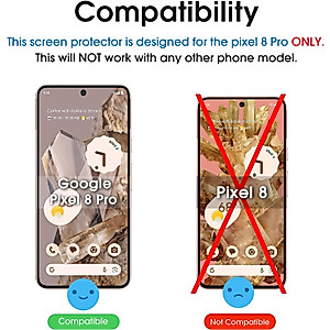 amFilm 3+1 Pack for Google Pixel 8 Pro Screen Protector 6.7" Tempered Glass, Ultrasonic Fingerprint Compatible, with Easy Installation Frame, Anti Scratch, Bubbles-Free, Case Friendly