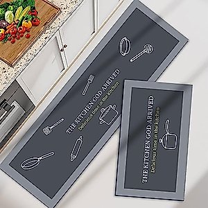 LYGLIGH Kitchen Mat 2 Piece Set: Kitchen Rug Anti Slip 48 * 17" & 24 * 17" Kitchen Runway Rug - Kitchen Mat Absorbent Slide for Hallway with Rubber Backing Washable Black for Decorative Nices