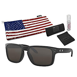 Oakley Holbrook Sunglasses (Matte Black Frame, Warm Grey Lens) with Lens Cleaning Kit and Country Flag Microbag