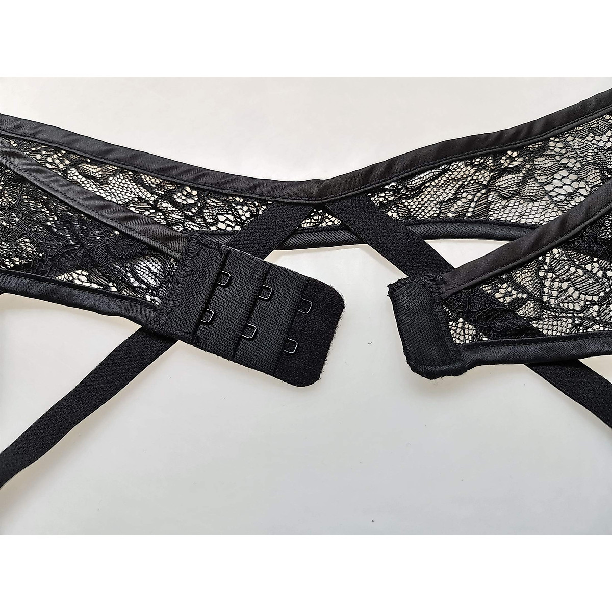 Women's Black Lace 6 Straps Metal Buckles Sexy Garter Belt for Stockings S513 (Large)