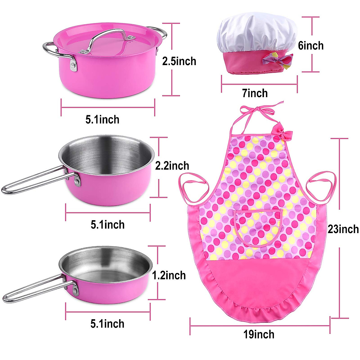 GIFTINBOX Kids Play Kitchen Accessories Set with Play Pots and Pans, Toddler Kitchen Set with Chef Apron and Hat, Birthday Gifts for Girls Toddlers Age 3-5