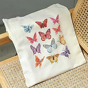 THEYGE Butterfly Cotton Canvas Bag Aesthetic Butterflies Tote Bag for Women Girls Gift Funny Tote Bag Cute Butterfly Theme Reusable Tote Bag Book Tote Shopping Shoulder Bag