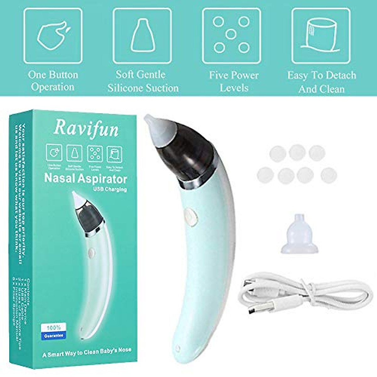 Baby Nasal Aspirator, Electric Snot Sucker Nose Mucus Cleaner for Newborns and Toddlers, Rechargeable Automatic Booger Sucker for Babies with 5 Levels Suction