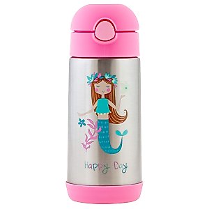 Stephen Joseph Double Wall Stainless Steel Bottles, Insulated Water Bottle for Kids Toddlers, Vacuum Insulated Bottle with Straw, BPA-Free Water Bottle – 11.8 Ounces, MERMAID