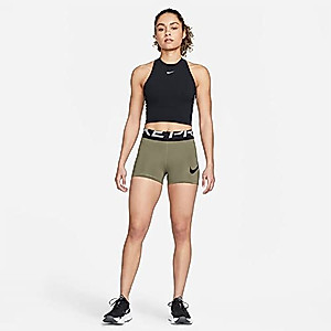 Nike Women's Pro Dri-Fit 3" Graphic Training Shorts (as1, Alpha, m, Regular, Regular, Medium Olive/Black/Black)