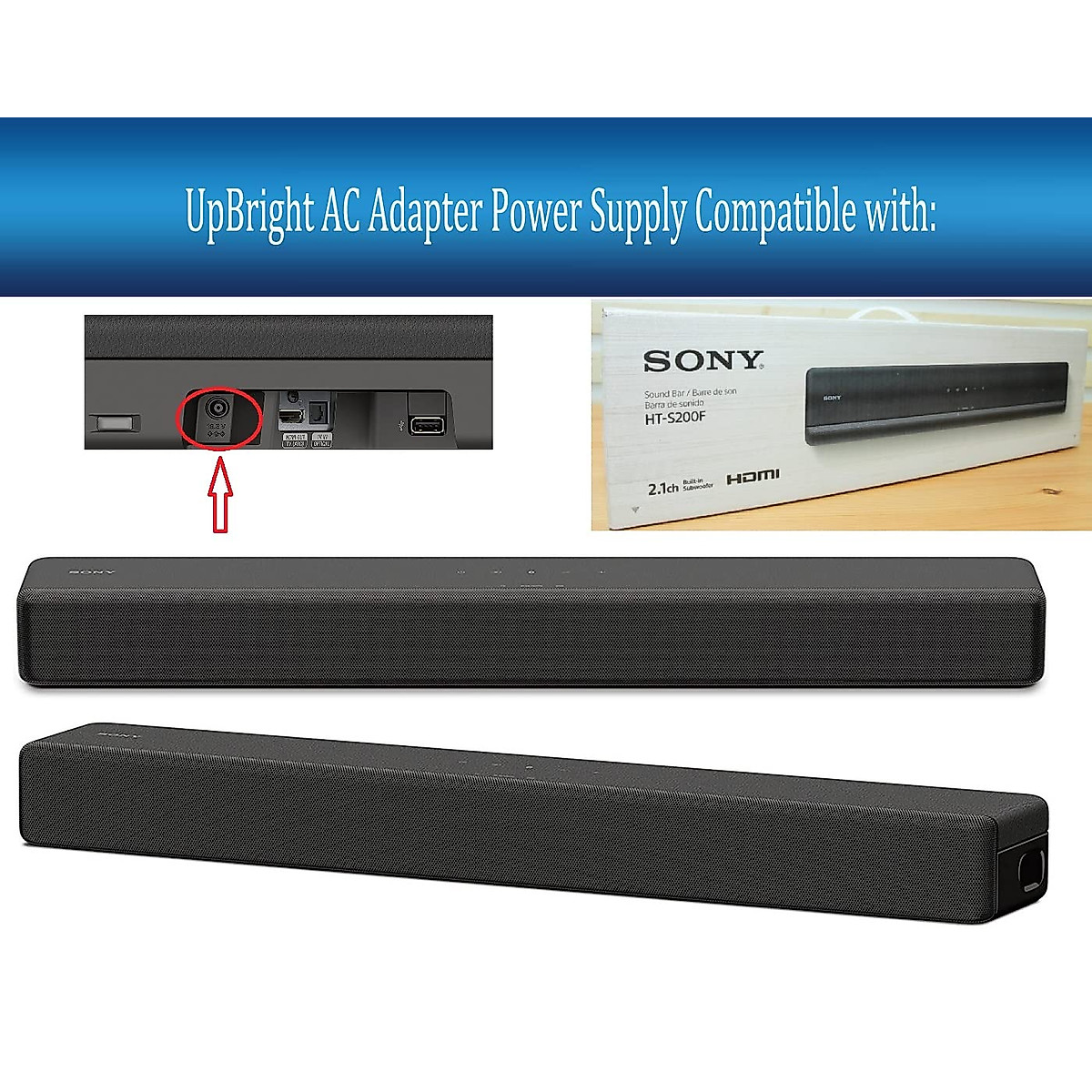 UpBright 19.5V AC/DC Adapter Compatible with Sony HT-S200F 2.1 Channel 80W Stereo Soundbar S200F HTS200F 2.1ch Subwoofer HTS200F_K1 Wireless Sound Bar 19.5VDC 4.36A 85W Power Supply Battery Charger
