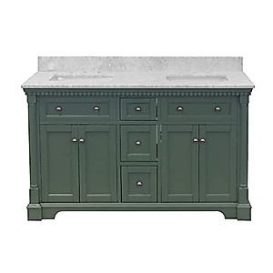 Kitchen Bath Collection Sydney 60-inch Double Bathroom Vanity (Carrara/Sage Green): Includes Sage Green Cabinet with Authentic Italian Carrara Marble Countertop and White Ceramic Sinks