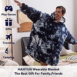 HANYUN Wearable Blanket Sweatshirt for Women and Men,Oversized Sherpa Fleece Blanket Hoodie with Giant Pocket Super Warm and Cozy