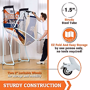 Hall of Games EZ Fold Indoor Basketball Game for 2 Players with LED Scoring and Arcade Sounds (6-Piece Set), Black