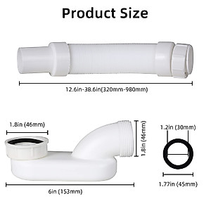 Flexible Freestanding Tub Drain Kit - Low Profile Flat P Trap for Bathtub Shower Drain Pipe - 1 1/2 inch Diameter