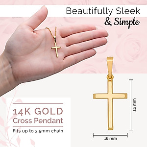 MAZZERI 14k Gold Cross Pendant, Hypoallergenic Gold Religious Charms for Men and Women, Handcrafted in the USA