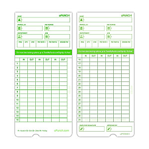 100 uPunch Time Cards for HN3000