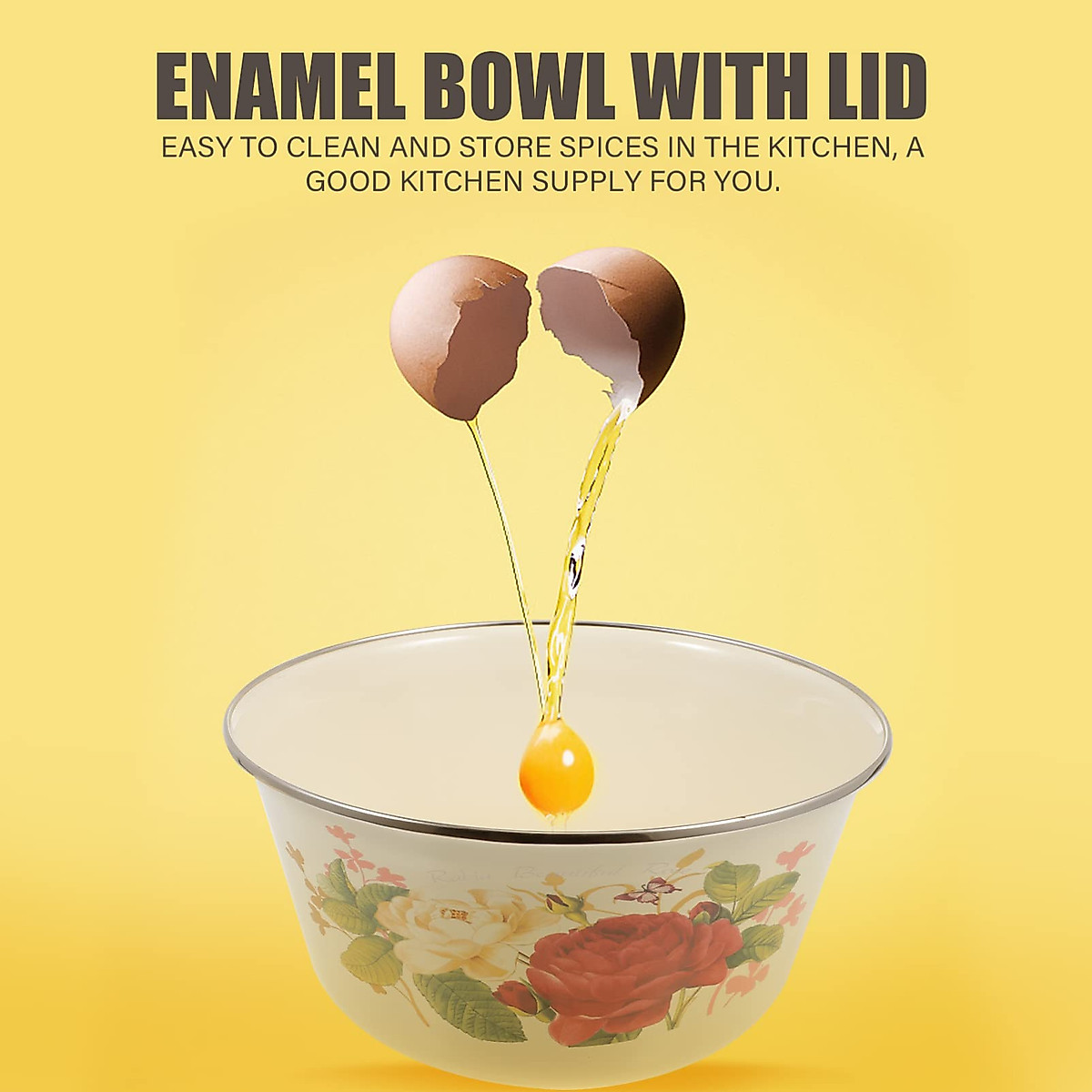 Hemoton 2 pcs Enamel Soup Bowl Vintage Enameled Basin Retro Enameled Bowl Lard Pot with Lid Enamel Mixing Bowl Enamelware Large Salad Serving Bowl Ramen Basin