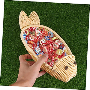 ibasenice Simulate Rattan Storage Basket To Weave Vegetable Basket Fish-shaped Rattan Basket Fruit Basket Bread Container Wedding Gift Hamper Simulated Rattan Bakset Bamboo Snack