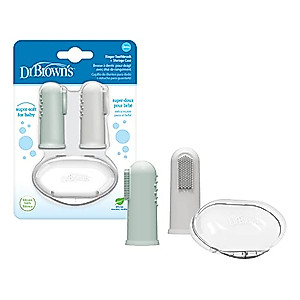 Dr. Brown's Silicone Finger Toothbrush for Baby with Travel-Storage Case, 3m+, Gray and Light Green, 2-Pack