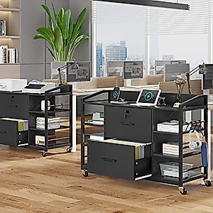 SEDETA 44" File Cabinet, Filing Cabinet fits Legal/Letter Size, 2 Drawer File Cabinets for Home Office with Lock, Power Strip, 6 Storage Shelves, Rustic Brown