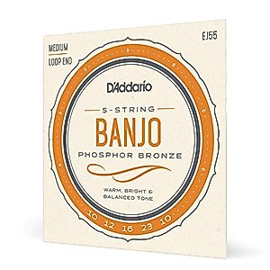 D'Addario EJ55 Banjo Strings 5 String Set - Banjo Strings Set - Phosphor Bronze, Medium, 10-23