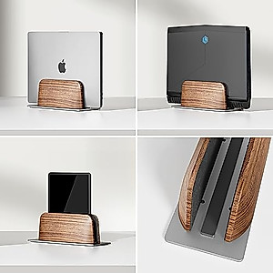 UPERGO Vertical Laptop Stand for Desk, Laptop Holder to Dock MacBook, MacBook Pro and Other Laptops, Black Walnut Wood