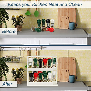 Senhuok Rotating Spice Rack Plastic Seasoning Spice Jar Rack Storage 2 Tier Pull Out Kitchen Cabinet Organiser Slide Salt Bottle Box Holder Shelf Counter Spice Stand Multi-Function Pantry Door Storage
