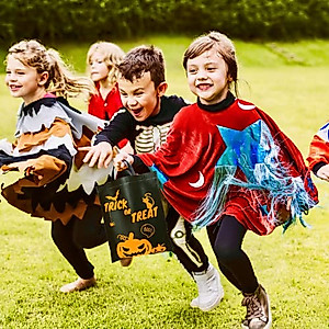 Crethinkaty 12 Packs Halloween Trick or Treat Non-woven Tote Bags, Pumpkin Spider Bat Witch Haunted House Reusable Goodie Treat Bags with Handle for Halloween Party Favors for Kids - 12*10IN