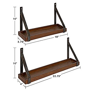 Kate and Laurel Sudbury Rustic Plant Wall Shelf, Set of 2, Rustic Caramel Wood and Iron Metal, Chic Farmhouse-Inspired Floating Shelf Set