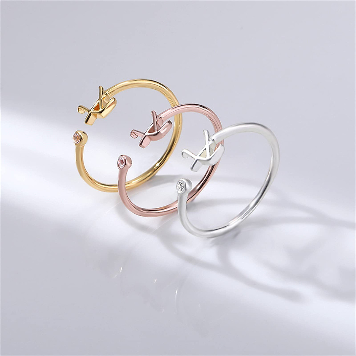 Letter Rings for Women, Twenty Six English Letter Open Ring, Alphabet Rings Letter A to Z, Statement Alphabet Rings, Adjustable Open Ring for Women Teens (N,Golden)