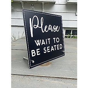 Please Wait To Be Seated Business Freestanding Counter Top Sign | Custom Coffee Shop Restaurant Bakery Ice Cream Stand | Cafe Decor Display Hostess Stand