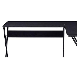 Acme Zafiri Wooden Top L-Shaped Writing Desk with X-Shaped Metal Base in Black