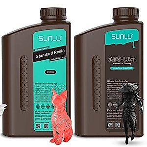 SUNLU 3D Printer Standard Resin 2KG Clear Red & SUNLU 3D Printer ABS-Like Resin 2KG Black, 405nm UV Curing Resin for 4K/8K LCD/DLP/SLA Resin 3D Printer, Non-Brittle & High Precision & Low Shrinkage, 2