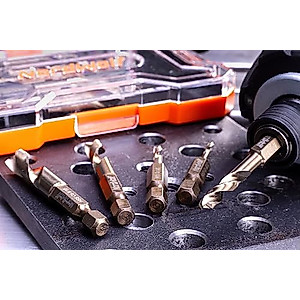 NordWolf 5-Piece M35 Cobalt Stubby Drill Bit Set for Stainless Steel & Hard Metals, with 1/4" Hex Shank for Quick Chucks & Impact Drivers, SAE Sizes 3/32"-1/8"-3/16"-1/4"-5/16" in Storage Case